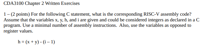 Solved CDA3100 Chapter 2 Written Exercises 1- (2 points) For | Chegg.com