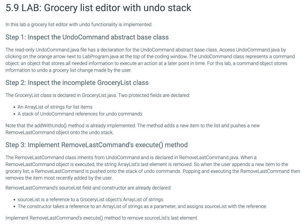 Solved In this lab a grocery list editor with undo | Chegg.com