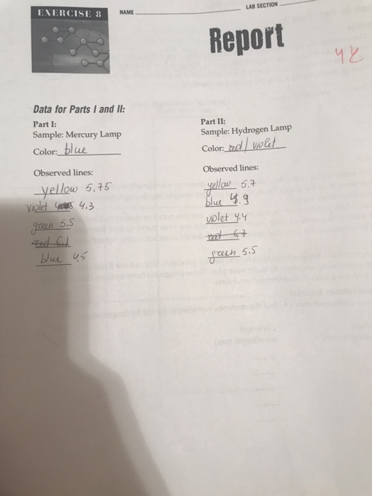 Solved ENERCISE LAB SECTION NAME Report Data for PartsI and | Chegg.com