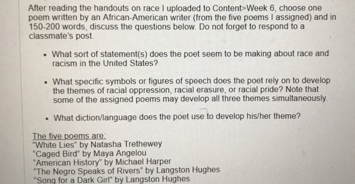 After reading the handouts on race I uploaded to | Chegg.com