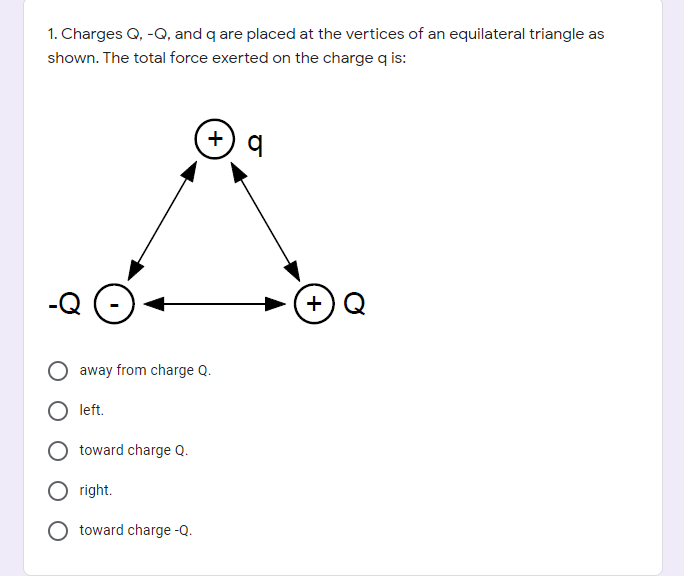 Solved 1. Charges Q, -Q, and q are placed at the vertices of | Chegg.com