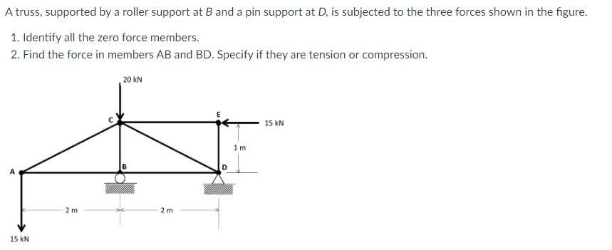 Solved A truss, supported by a roller support at B and a pin | Chegg.com