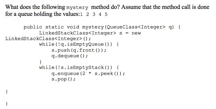 Solved What does the following mystery method do? Assume | Chegg.com