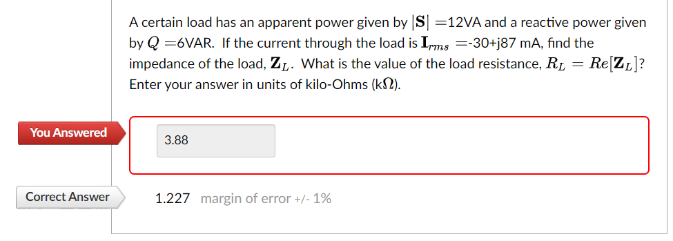 Solved A certain load has an apparent power given by 12VA | Chegg.com