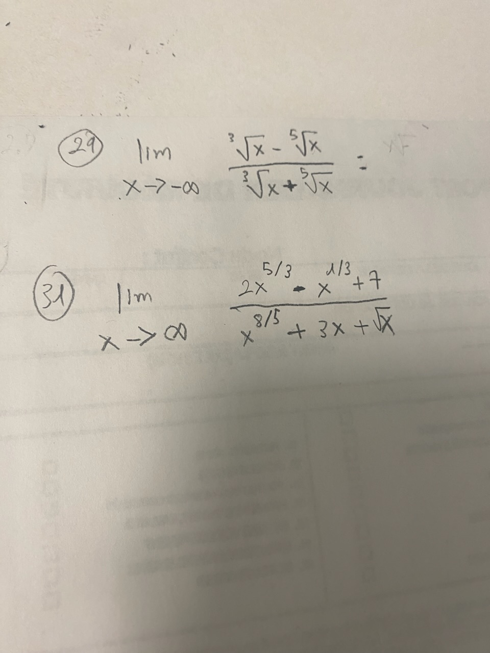Solved (29) limx→−∞3x+5x3x−5x= (31) | Chegg.com