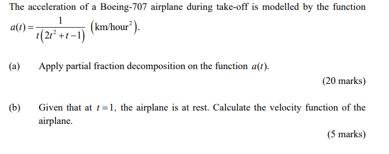 Solved The acceleration of a Boeing-707 airplane during | Chegg.com