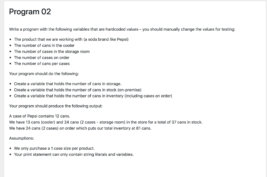 Solved Program 02 Write a program with the following | Chegg.com