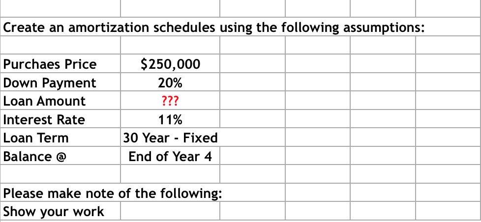 Solved Create an amortization schedules using the following | Chegg.com