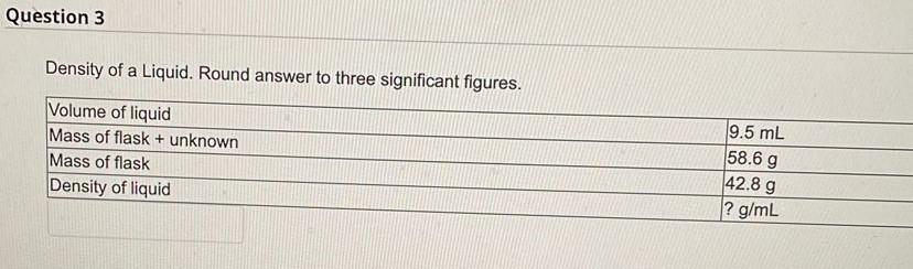Solved Density of a Liquid. Round answer to three | Chegg.com