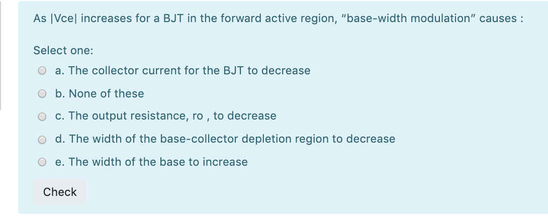 Solved As Vce increases for a BJT in the forward active | Chegg.com
