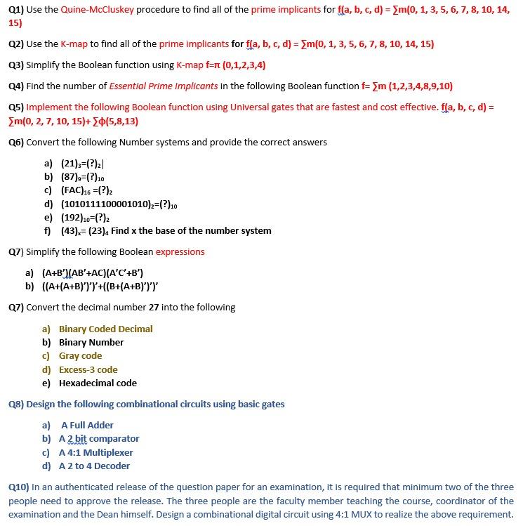 Solved Q1) Use the Quine- McCluskey procedure to find all of | Chegg.com