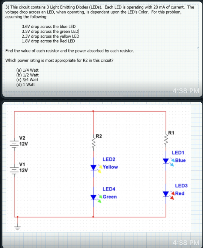 Solved 3) This circuit contains 3 Light Emitting Diodes | Chegg.com