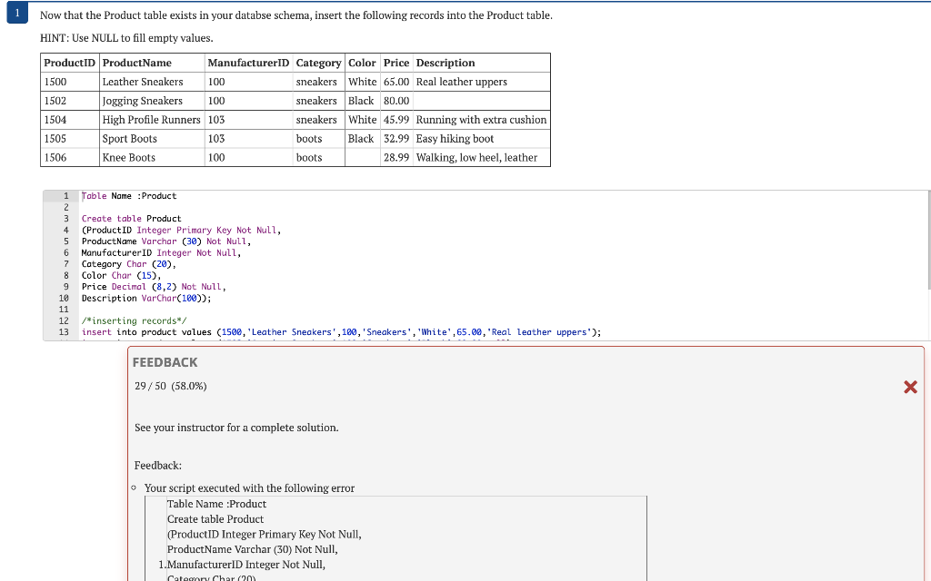 Solved 1 Now that the Product table exists in your databse | Chegg.com
