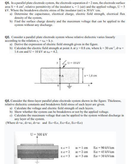 Solved Q1. In a parallel plate electrode system, the | Chegg.com