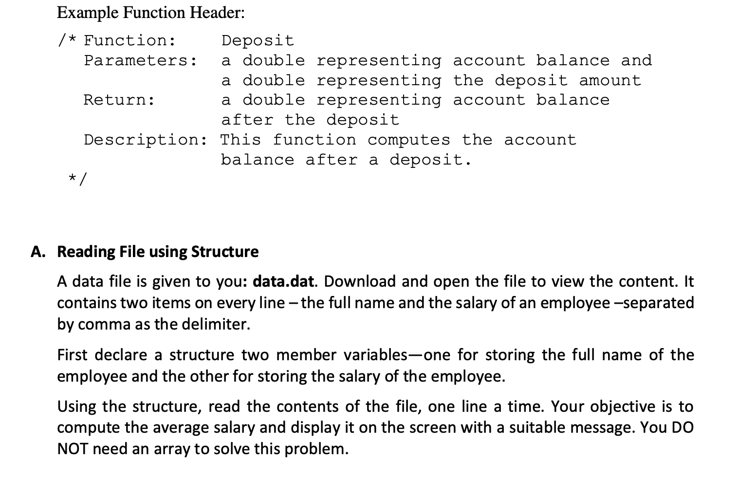 Solved Example Function Header Function Deposit