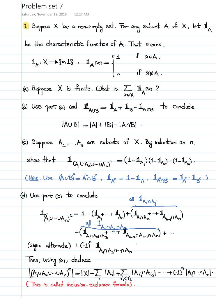 Solved 1. Suppose X be a non-empty set. For any subset A of | Chegg.com
