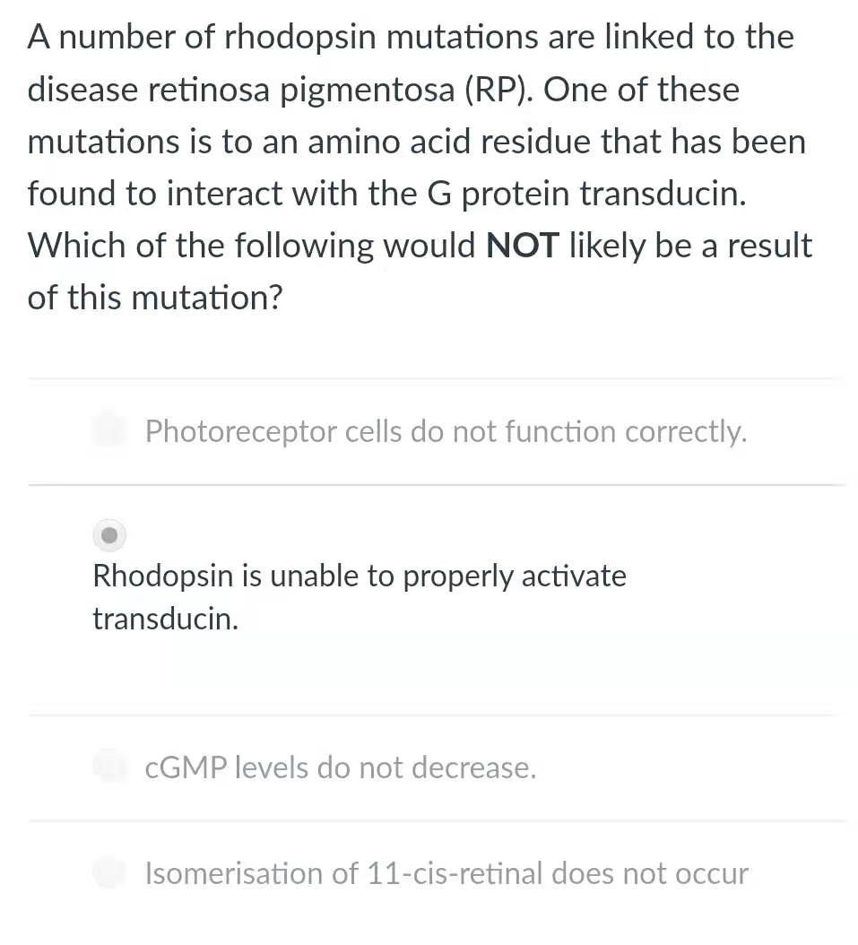 Solved A number of rhodopsin mutations are linked to the | Chegg.com