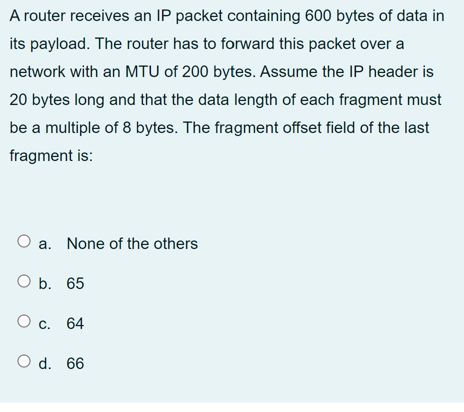 Solved A router receives an IP packet containing 600 bytes | Chegg.com