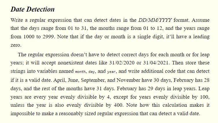 Solved Date Detection Write a regular expression that can | Chegg.com