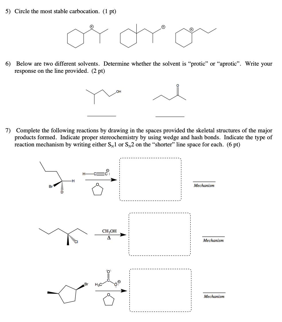 Solved 5) Circle the most stable carbocation. (1 pt) Of Oy | Chegg.com