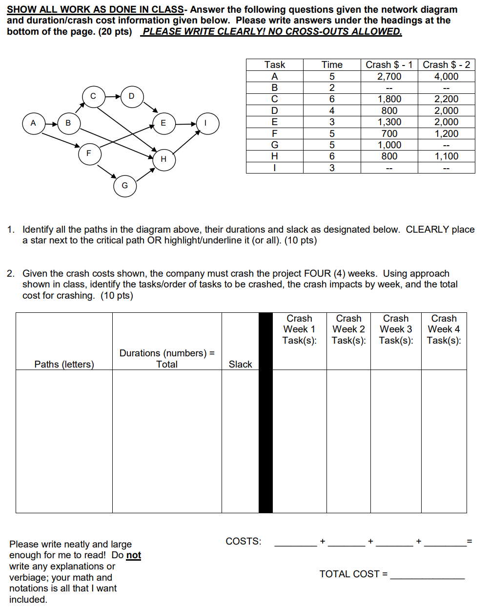 Solved SHOW ALL WORK AS DONE IN CLASS- Answer the following | Chegg.com