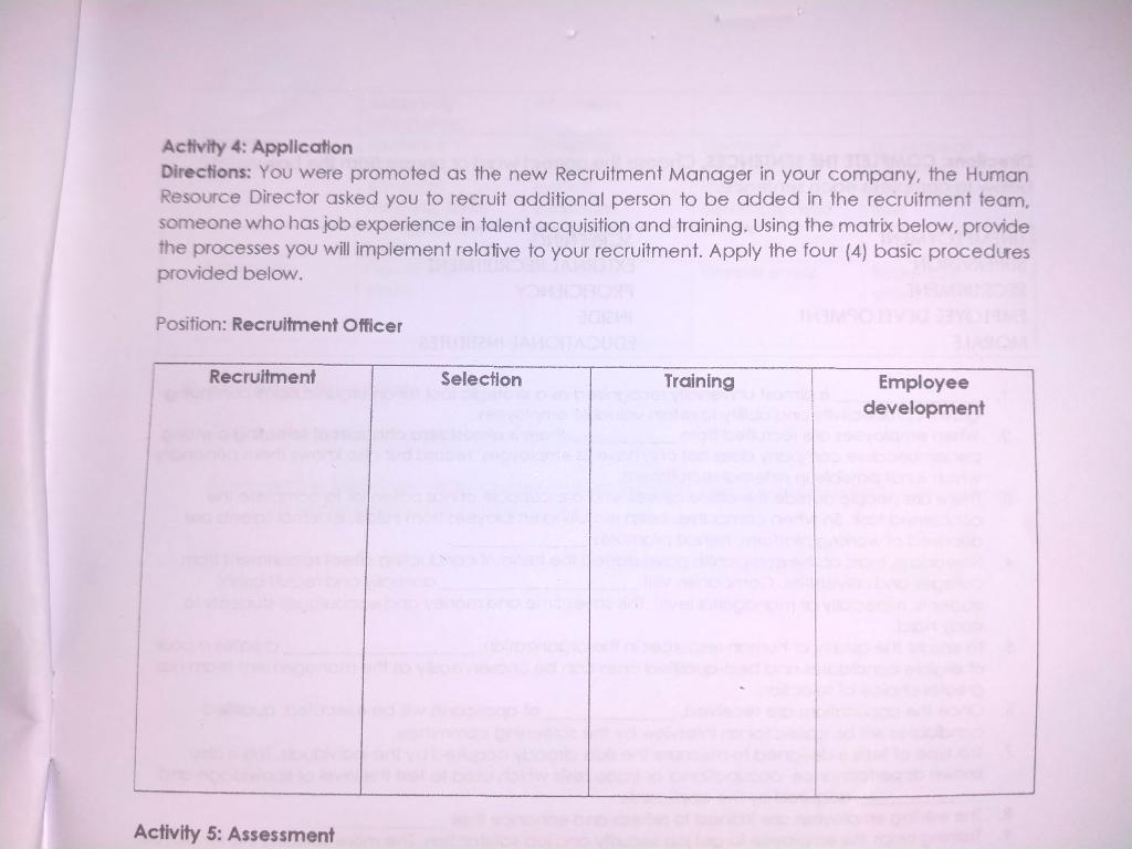 Solved Activity 4: Application Directions: You were promoted | Chegg.com