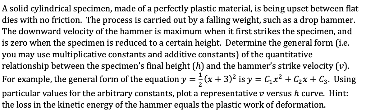 Solved A solid cylindrical specimen, made of a perfectly | Chegg.com