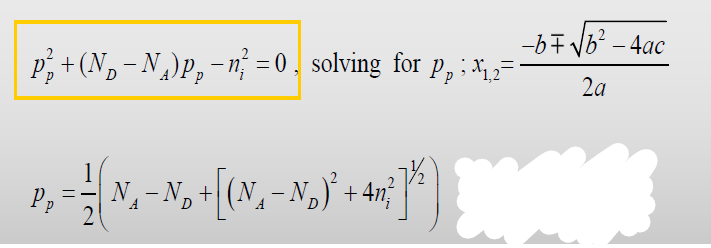 Solved pp2+(ND−NA)pp−ni2=0, solving for pp;x1,2=2a−b∓b2−4ac | Chegg.com