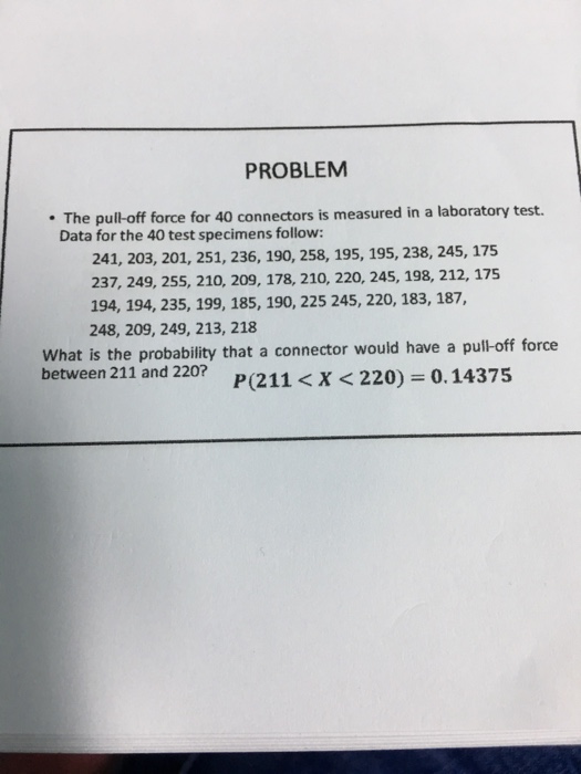 Solved PROBLEM The pul-off force for 40 connectors is | Chegg.com