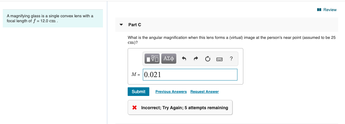 Solved 1 Review A magnifying glass is a single convex lens | Chegg.com