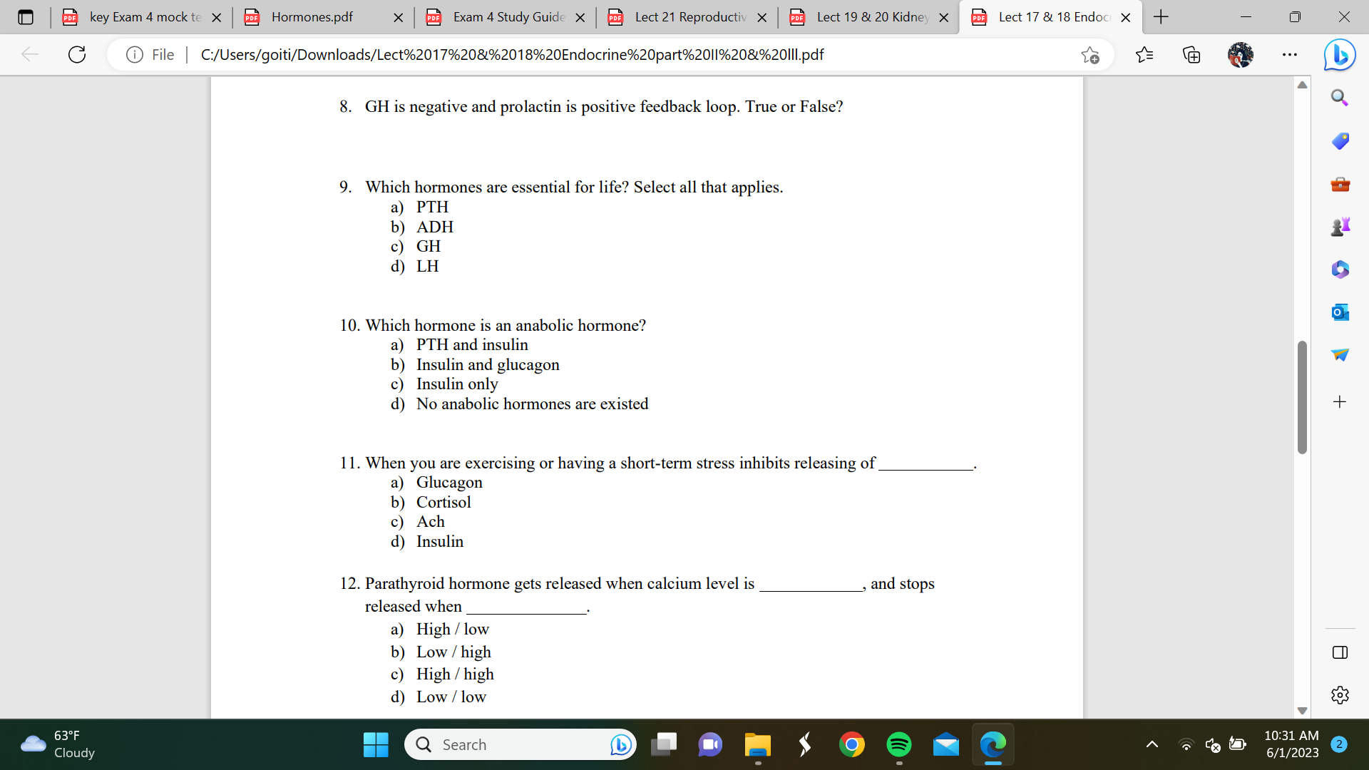 Solved 8. GH is negative and prolactin is positive feedback | Chegg.com