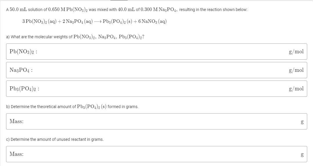 Solved A 50.0 mL solution of 0.650 M Pb(NO3)2 was mixed with | Chegg.com