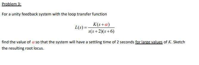Solved Problem 3: For a unity feedback system with the loop | Chegg.com