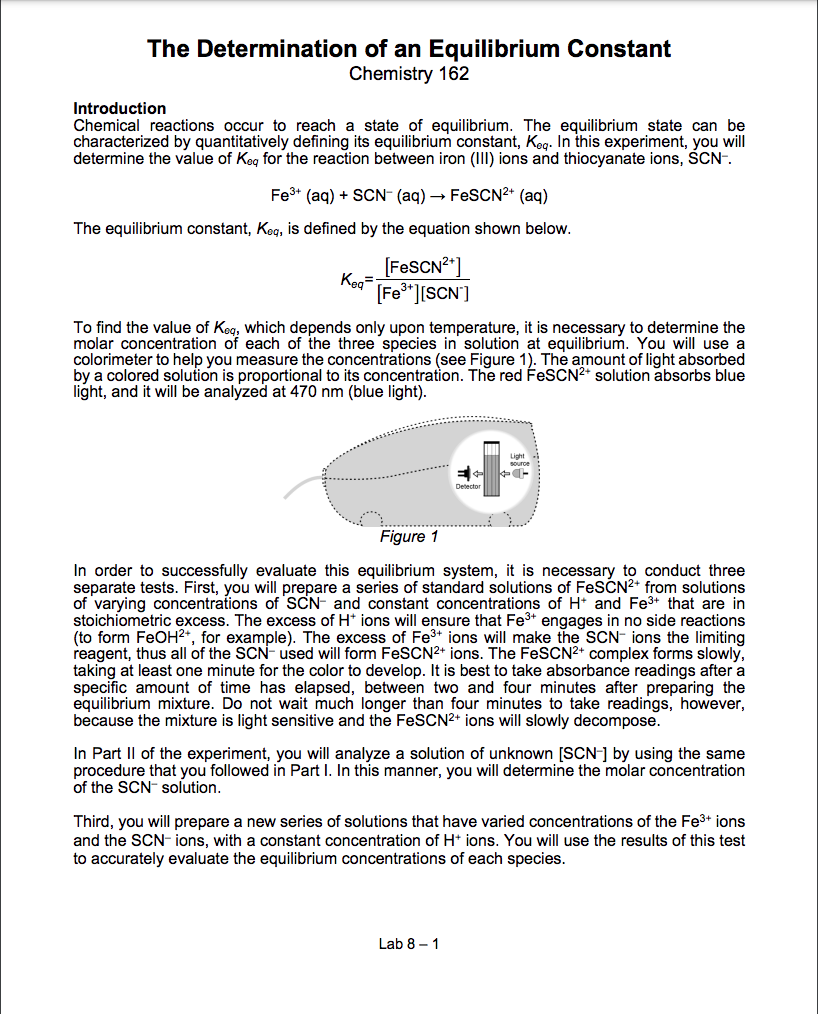 The Determination of an Equilibrium Constant | Chegg.com