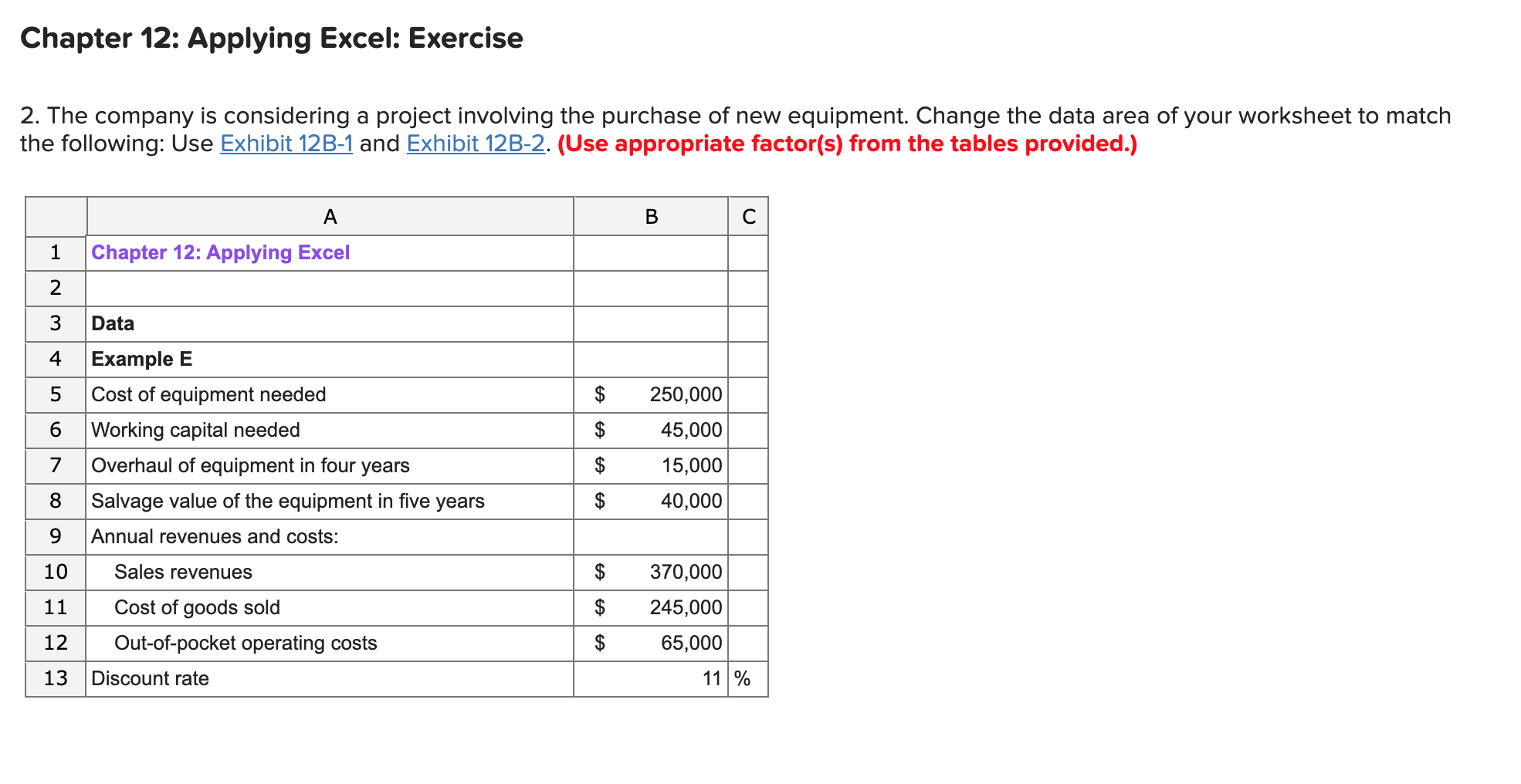 Solved Chapter 12: Applying Excel: Exercise 2. The company | Chegg.com