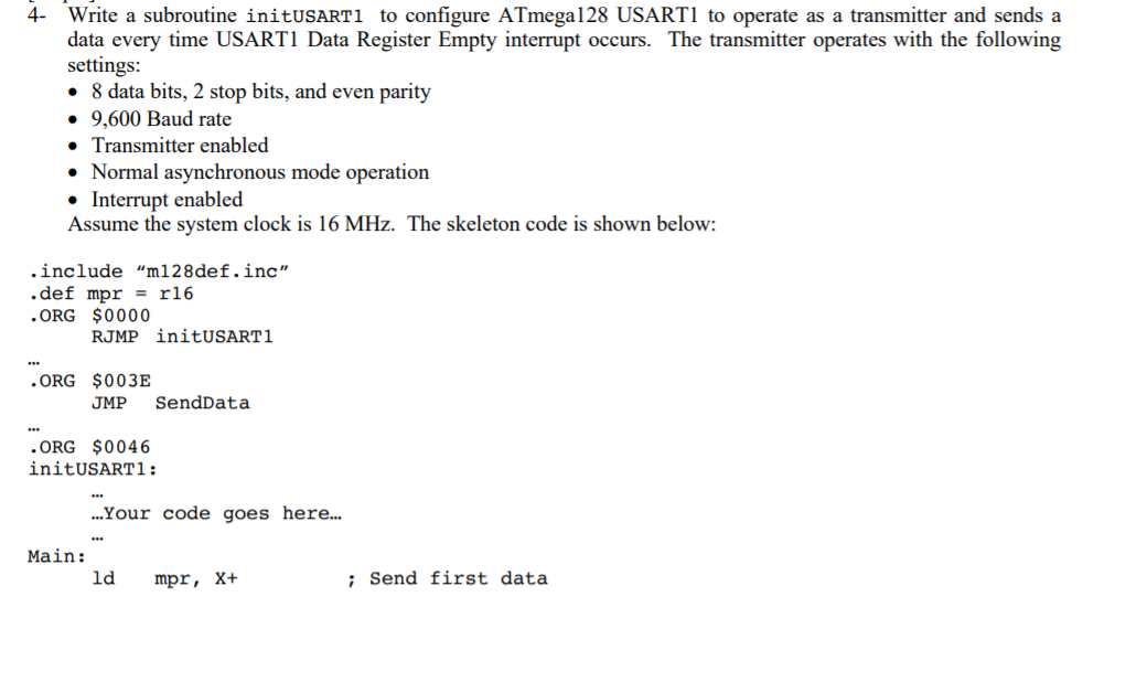 Solved 4- Write a subroutine initUSART1 to configure | Chegg.com