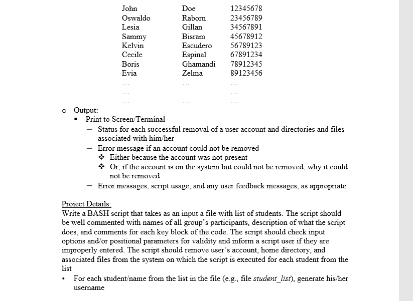 Project 2: • Number of students: 4 • Names of | Chegg.com