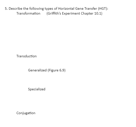 Solved 5. Describe the following types of Horizontal Gene | Chegg.com