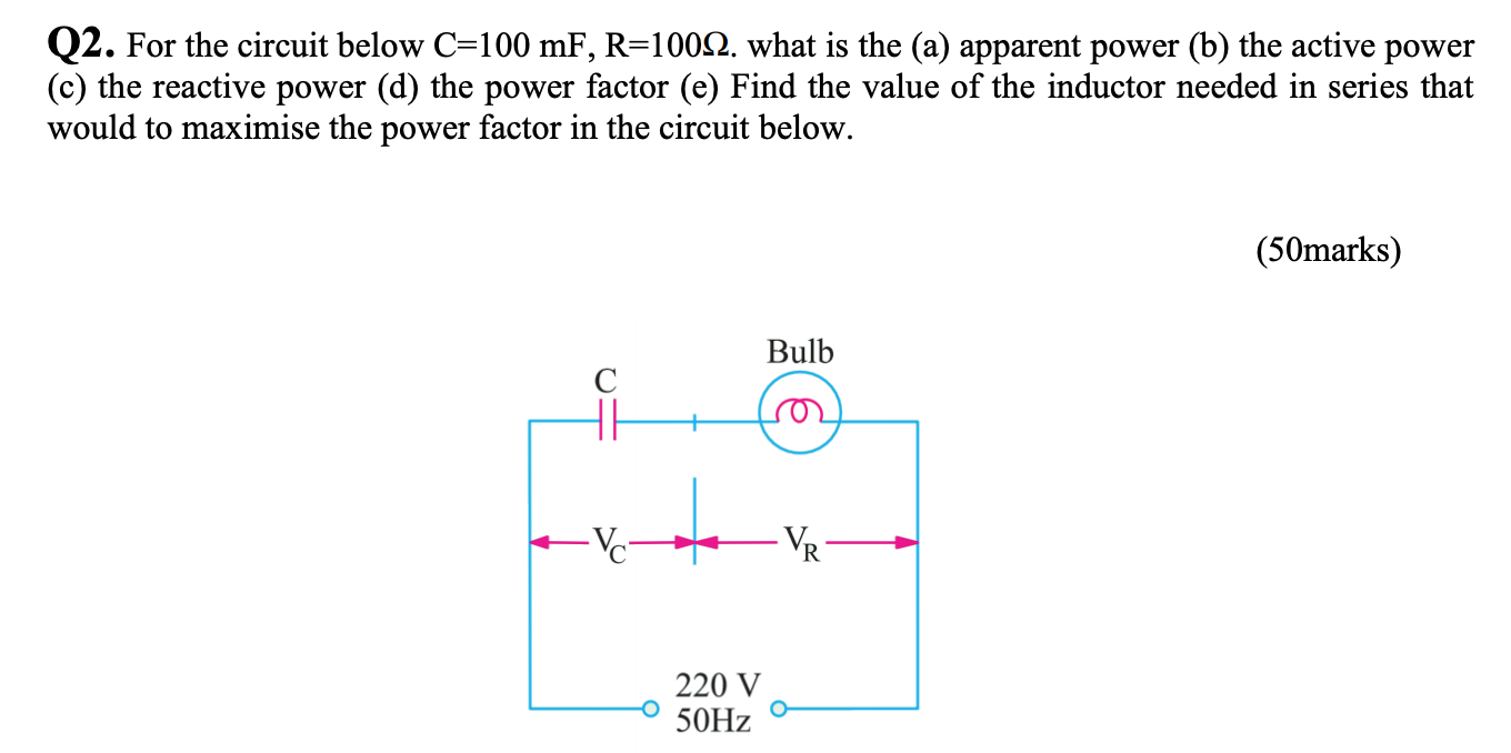 Solved Q1. For the following circuit rms voltage Vs=110