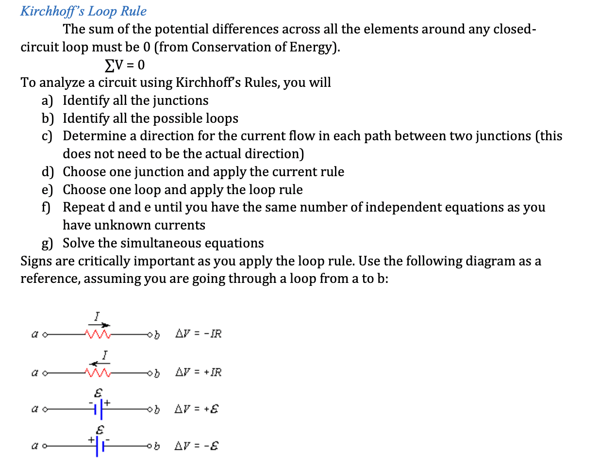 Kirchhoff's Loop Rule The sum of the potential | Chegg.com