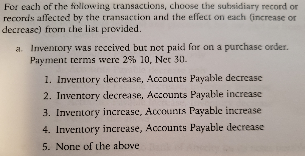 Solved For each of the following transactions, choose the | Chegg.com