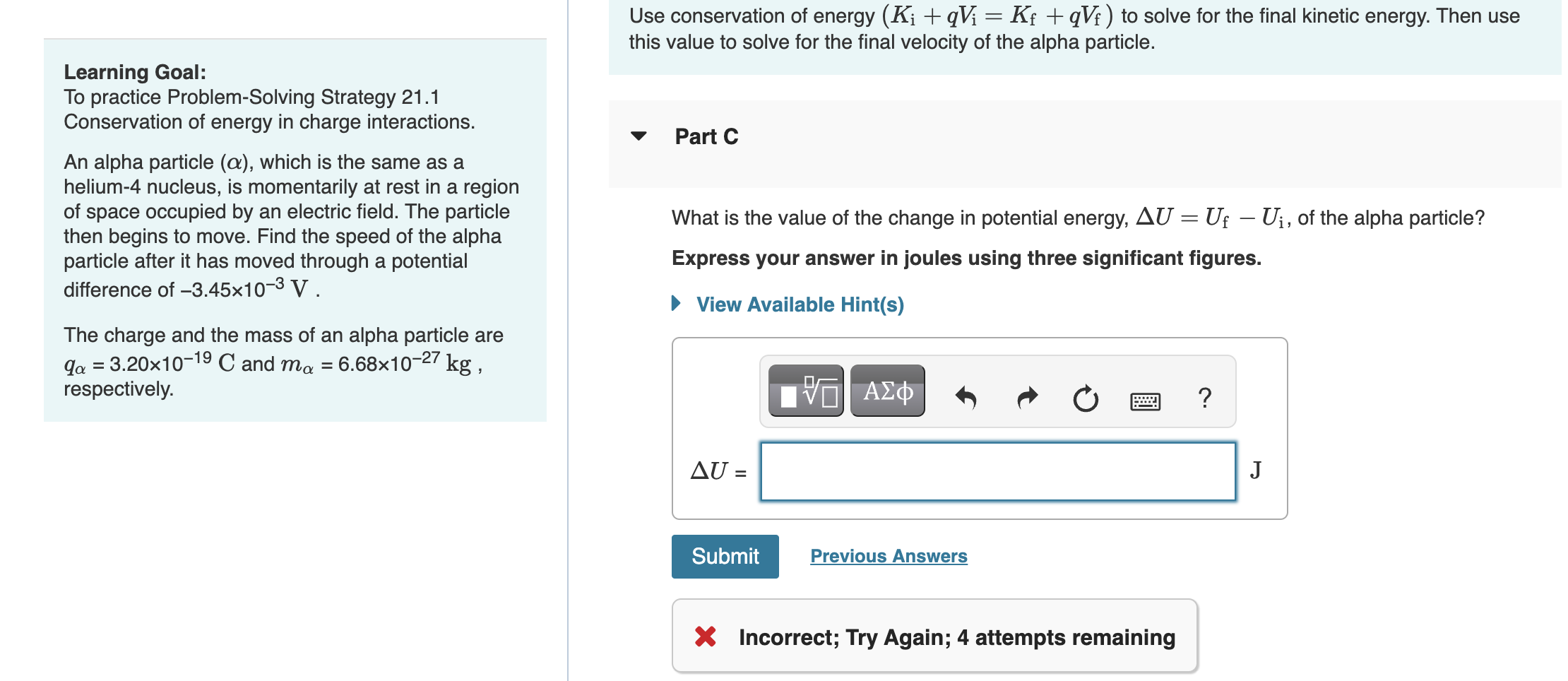 Solved Use conservation of energy (Ki+qVi=Kf+qVf) to solve | Chegg.com
