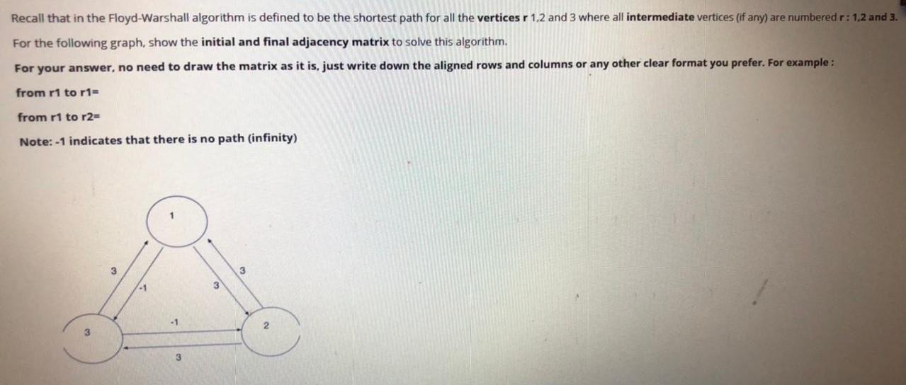 Solved Recall that in the Floyd-Warshall algorithm is | Chegg.com