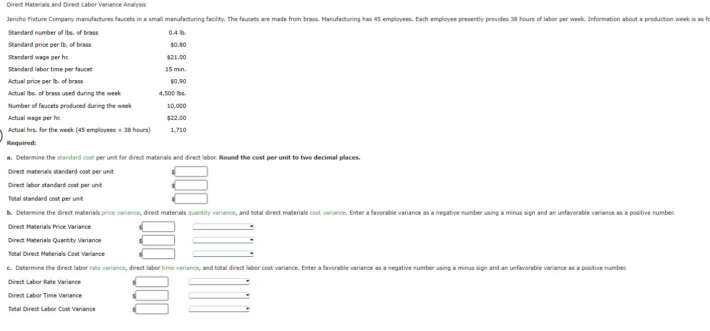 Solved Direct Materials and Direct Labor Variance | Chegg.com