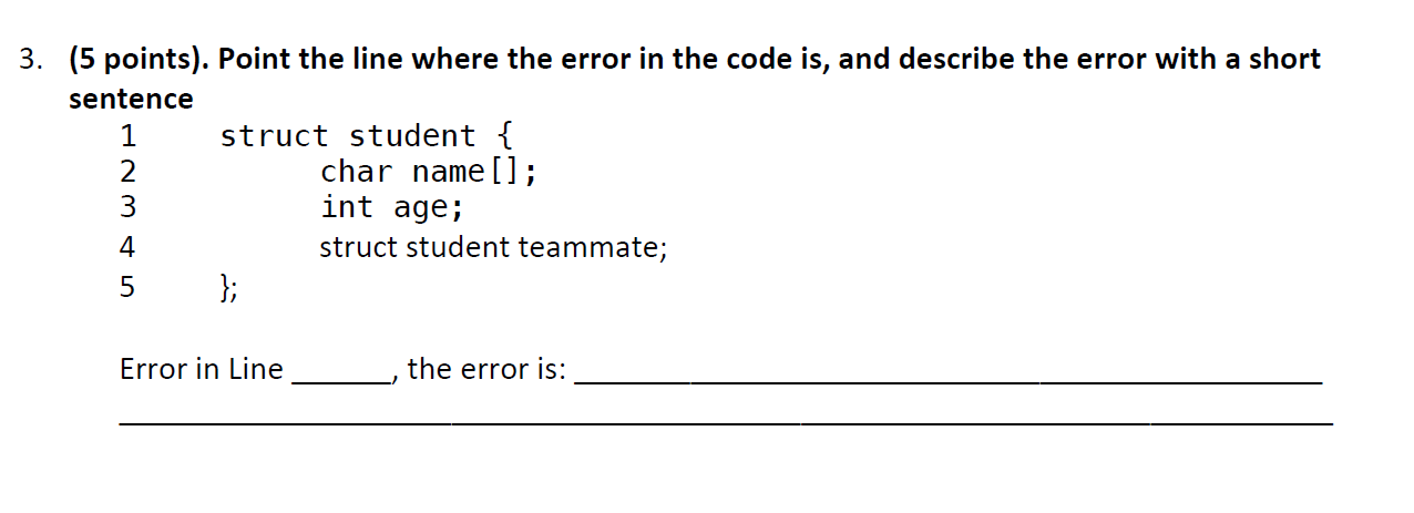 Solved 3. (5 points). Point the line where the error in the | Chegg.com