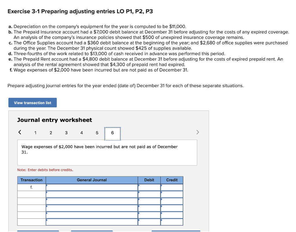 Solved Exercise 3-1 Preparing adjusting entries LO P1, P2, | Chegg.com