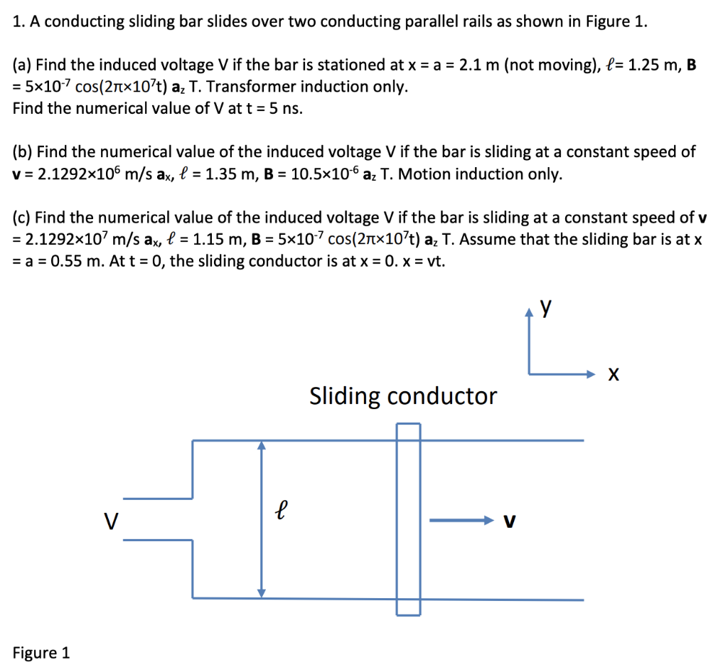 Solved 1. A conducting sliding bar slides over two | Chegg.com