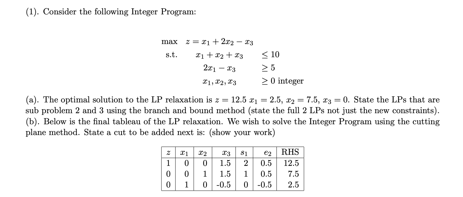 Solved (1). ﻿Consider the following Integer | Chegg.com