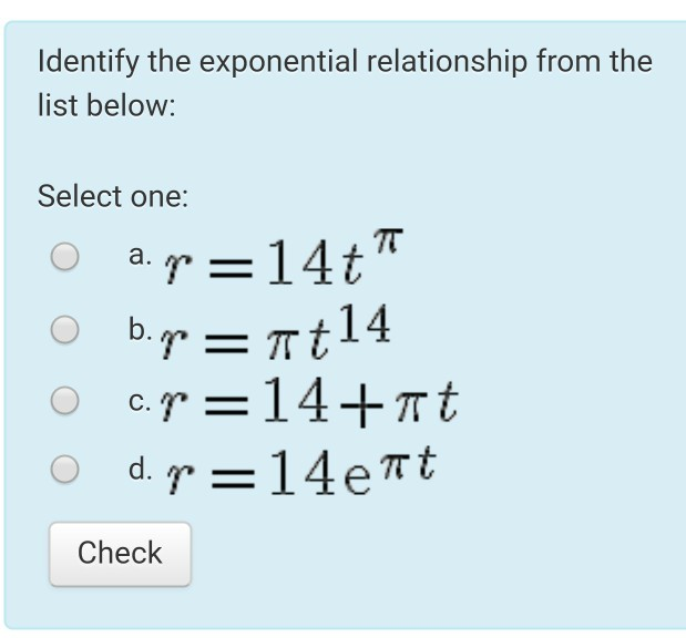 Solved Identify the exponential relationship from the list | Chegg.com