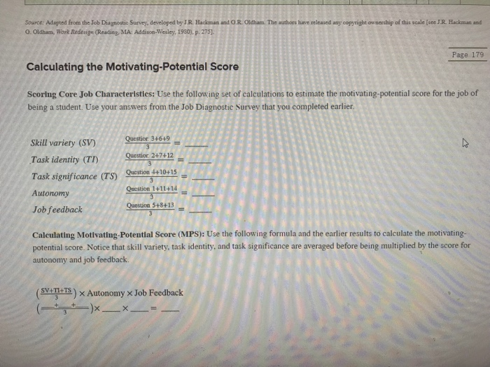 Solved 1. Complete the Job Diagnostics Survey below then | Chegg.com